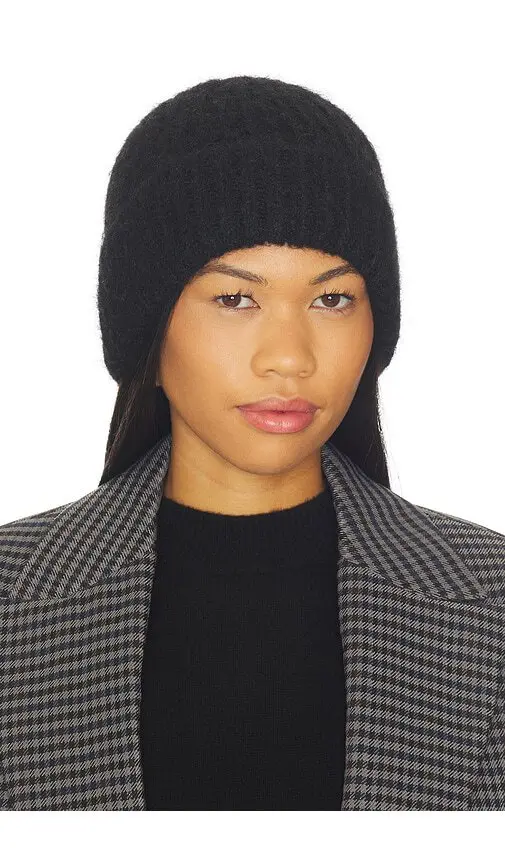 Jocelyn Rib Knit Cuffed Hat - Black