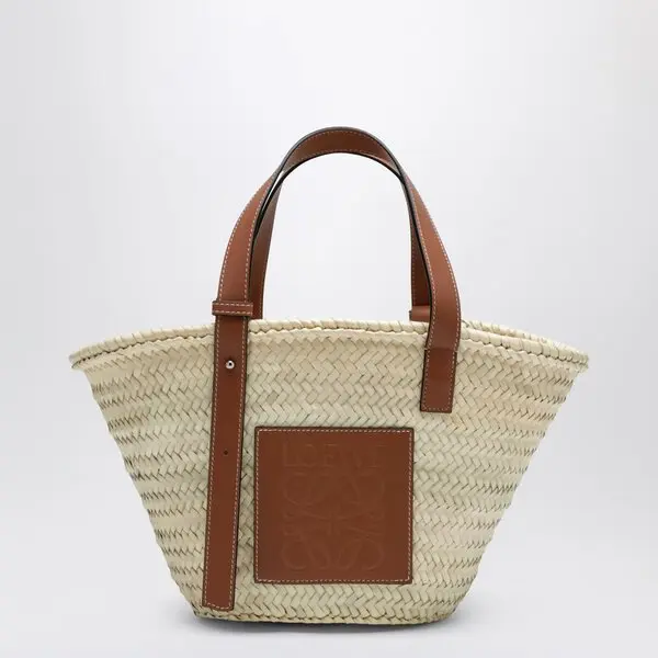 Loewe Basket Bag In Palm Leaf And Leather - Beige