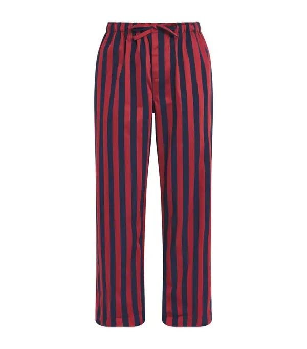 Derek Rose Cotton Stripe Royal Lounge Trousers - Navy