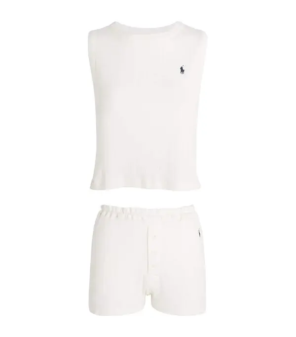 Polo Ralph Lauren Cotton Pointelle Tank And Shorts Pyjama Set - Ivory