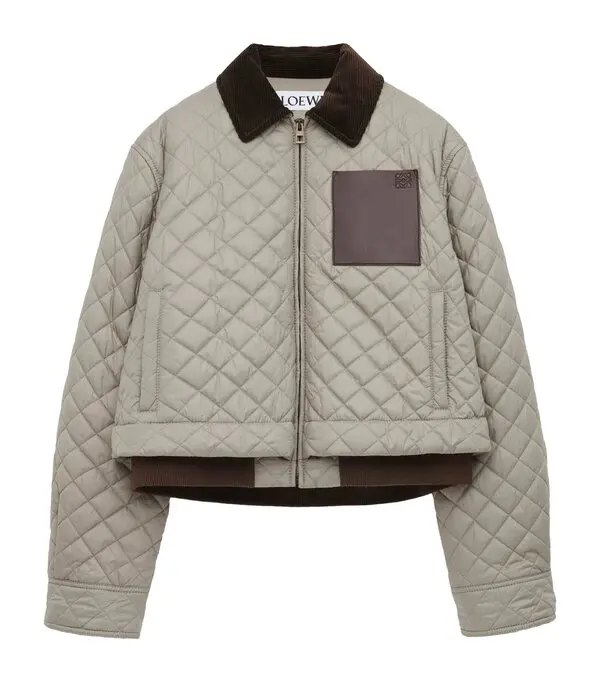Loewe Quilted Jacket With Corduroy Collar - Grey