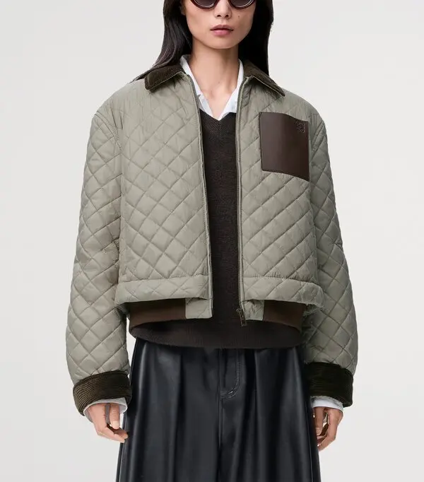 Loewe Quilted Jacket With Corduroy Collar - Grey