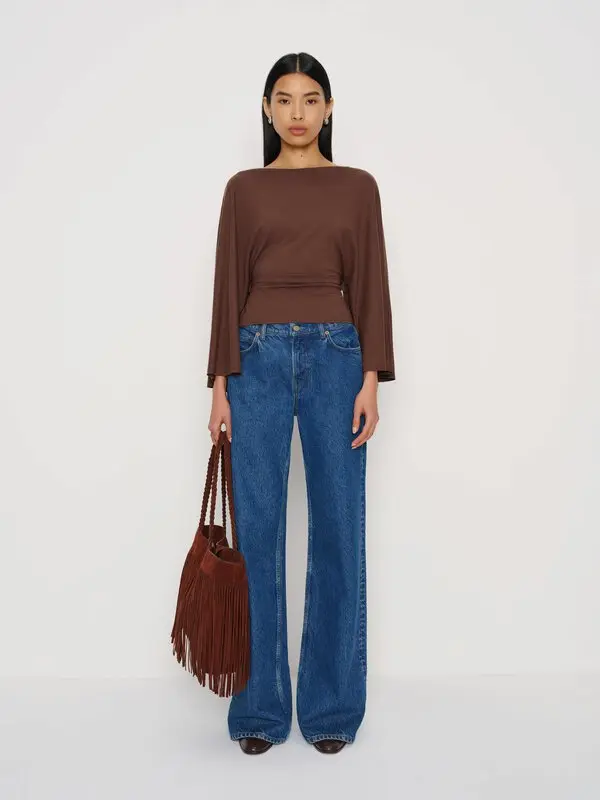 REFORMATION Avery Long Sleeve Knit Top - Brown