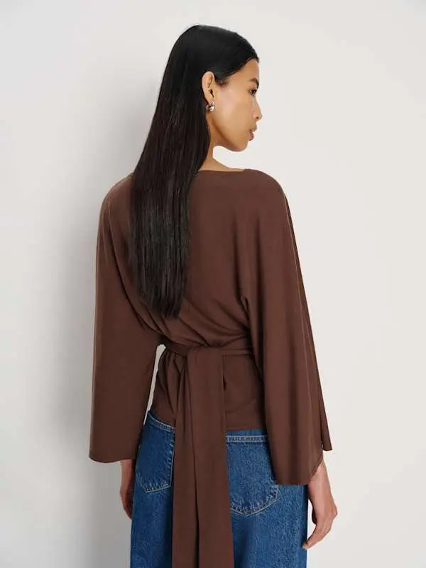 REFORMATION Avery Long Sleeve Knit Top - Brown