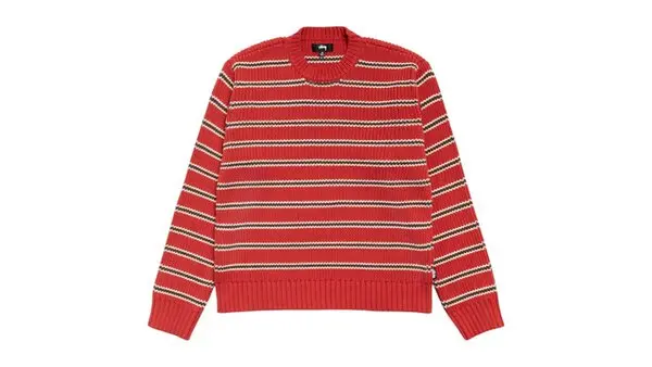 StÜssy Chunky Cotton Stripe Sweater - Brick