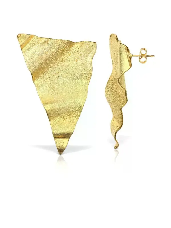 OBSIDIAN Textured Triangular Earrings - Gold