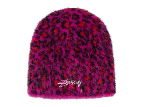 StÜssy Leopard Skullcap Beanie - Pink