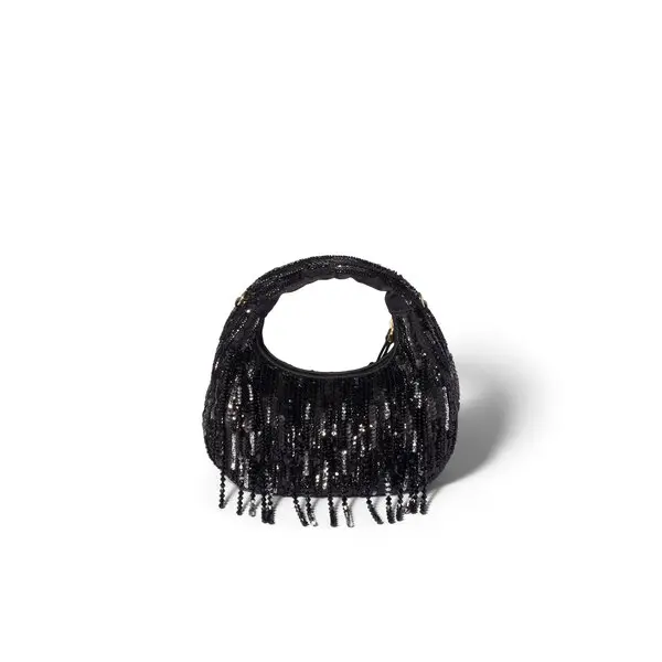 Miu Miu Wander Mini-bag With Crystal And Sequin Fringe - Black