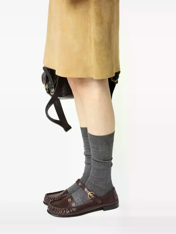 Miu Miu Leather Mary Jane Loafers With Buckle Strap - Brown
