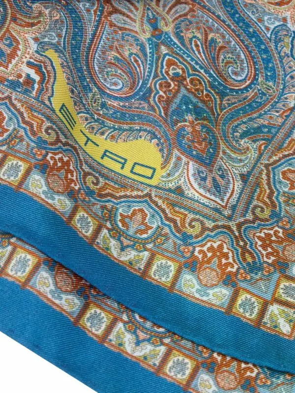 Etro Floral Paisley Silk Pocket Square - Blue
