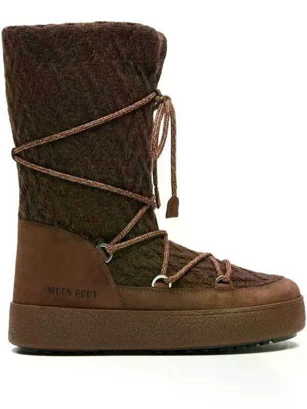 Moon Boot Knit Lace-up Boots - Brown