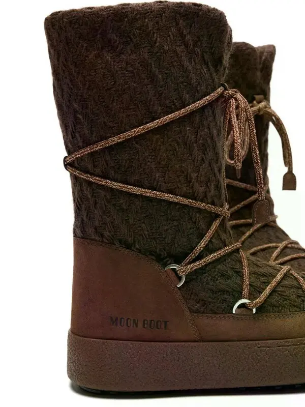Moon Boot Knit Lace-up Boots - Brown