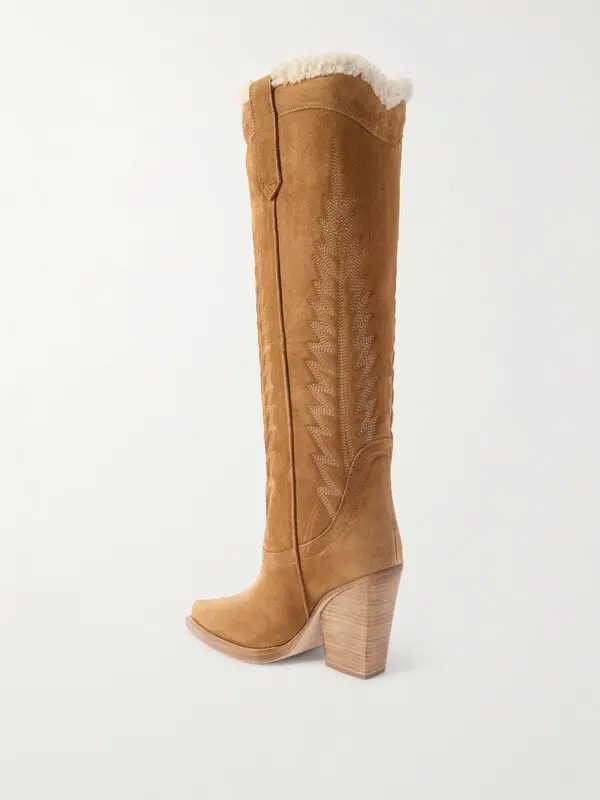 Paris Texas El Dorado Embroidered Shearling-lined Suede Knee Boots - Yellow