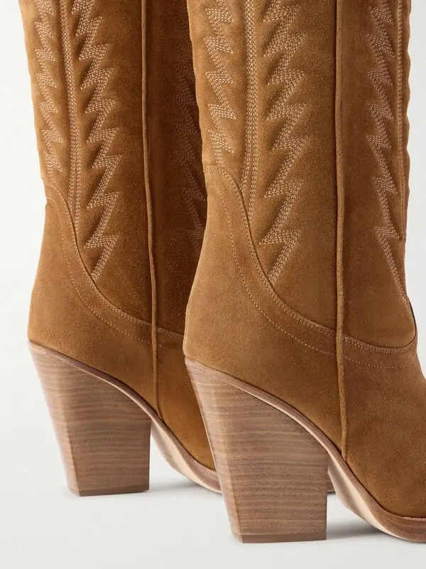 Paris Texas El Dorado Embroidered Shearling-lined Suede Knee Boots - Yellow
