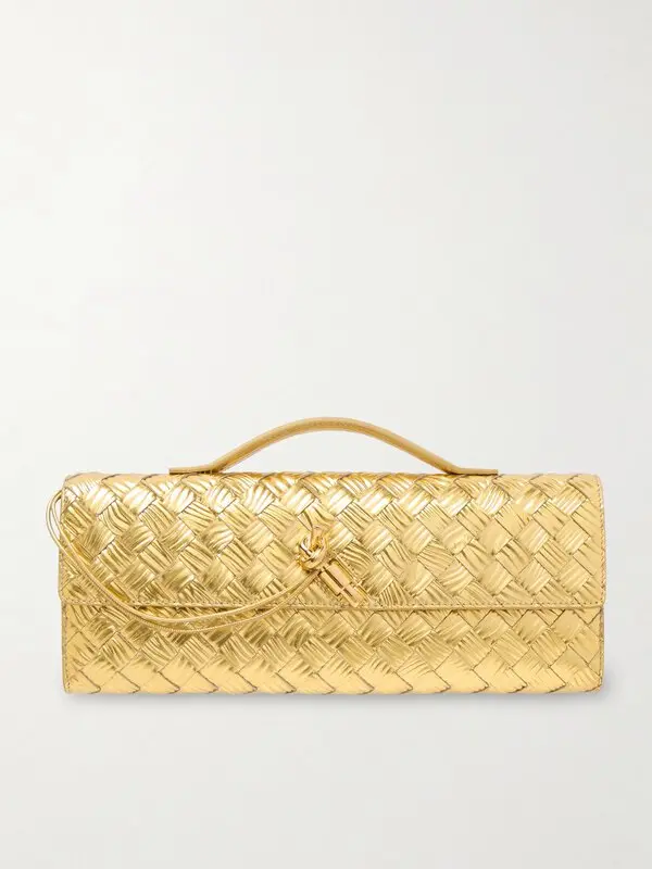 Bottega Veneta Long Andiamo Intrecciato Metallic Leather Clutch - Gold