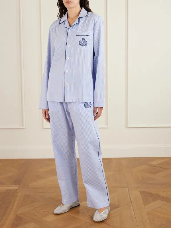 Sporty & Rich Embroidered Striped Pajama Shirt