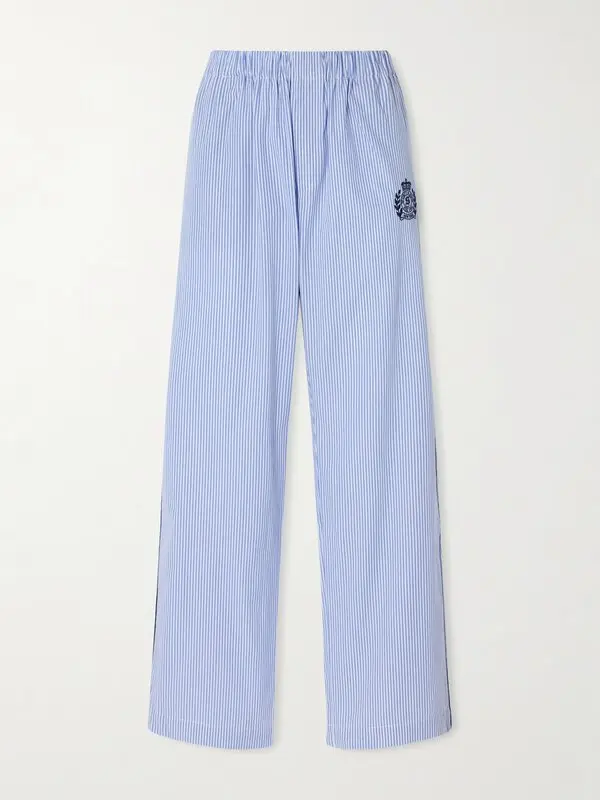 SPORTY & RICH Striped Cotton-poplin Pajama Pants - Blue