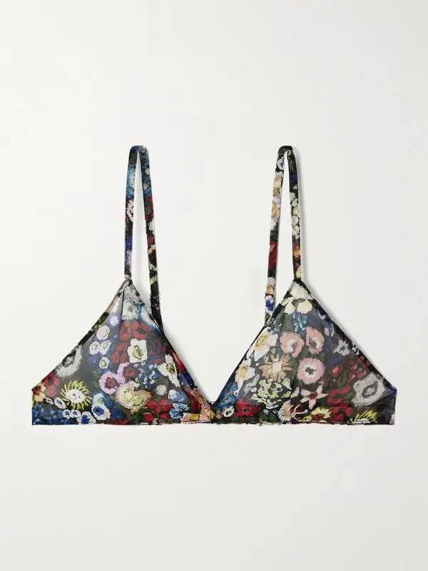 Khaite Talita Floral-print Silk-chiffon Triangle Bra - Multi