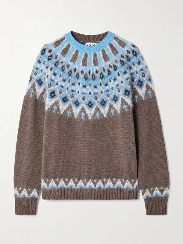 Staud Zane Fair Isle Wool-blend Sweater - Brown