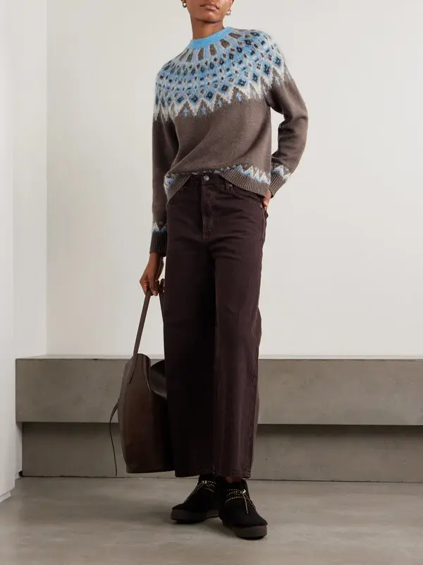 Staud Zane Fair Isle Wool-blend Sweater - Brown