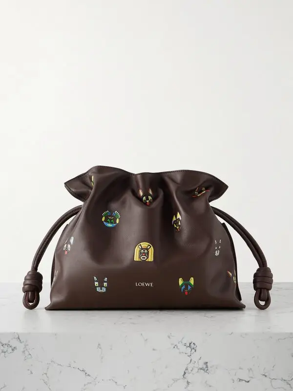 Loewe Louis Wain Flamenco Cats Mini Printed Leather Clutch - Brown