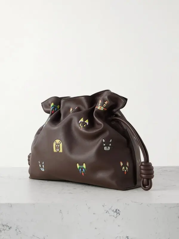 Loewe Louis Wain Flamenco Cats Mini Printed Leather Clutch - Brown
