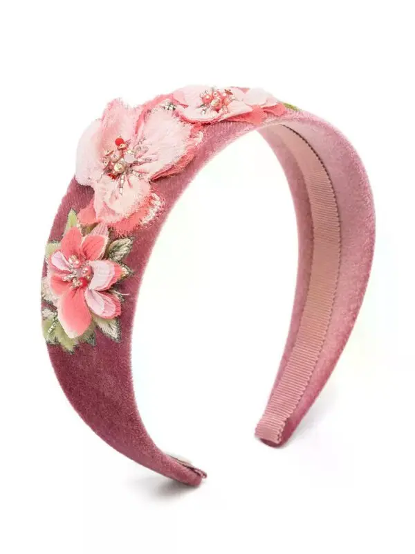 JENNIFER BEHR Floral-appliqué Velvet Headband - Pink