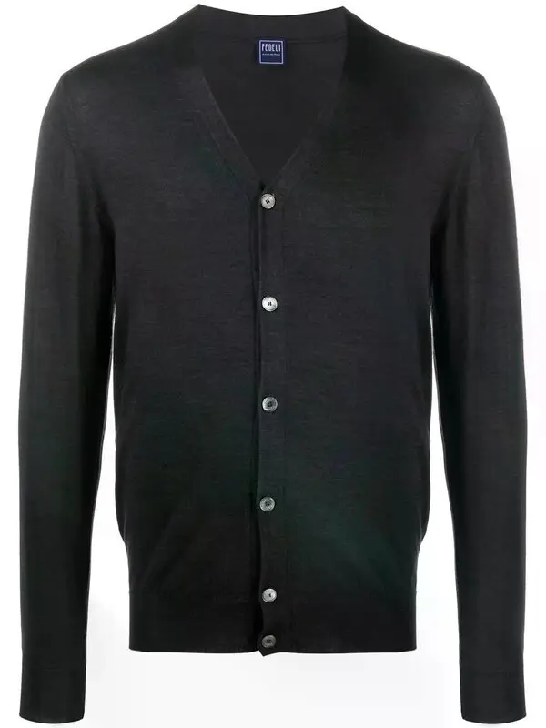 Fedeli V-neck Ribbed Knit Cashmere Cardigan - Grey