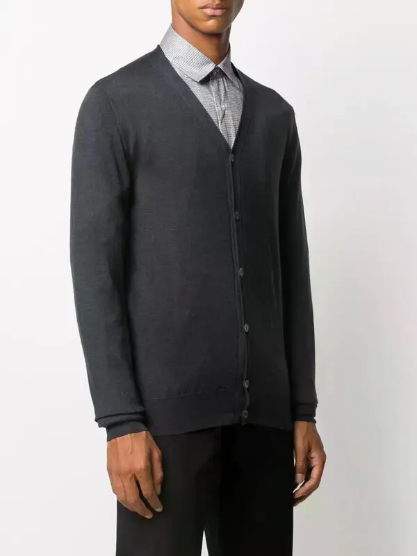 Fedeli V-neck Ribbed Knit Cashmere Cardigan - Grey
