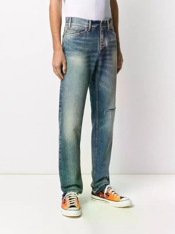 Palm Angels Rip Detail Faded Jeans