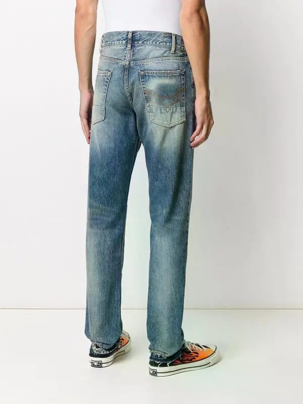 Palm Angels Rip Detail Faded Jeans