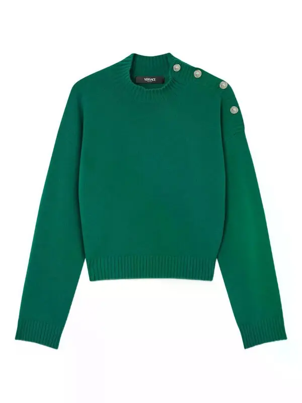 Versace Wool And Cashmere Blend Mock Neck Sweater With Medusa Hardware
