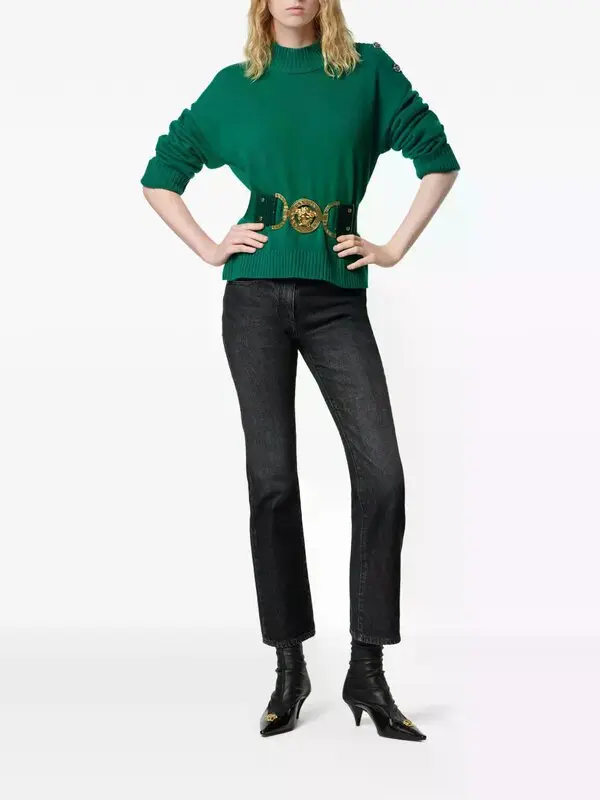 Versace Wool And Cashmere Blend Mock Neck Sweater With Medusa Hardware