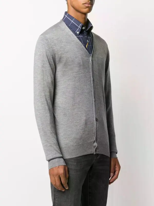 Fedeli V-neck Ribbed Knit Cardigan - Grey