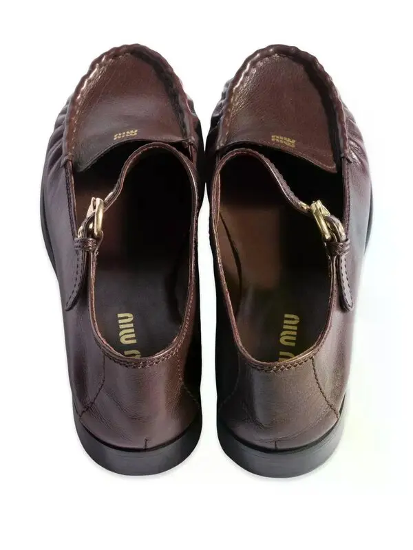 Miu Miu Strap Detail Leather Loafers - Brown