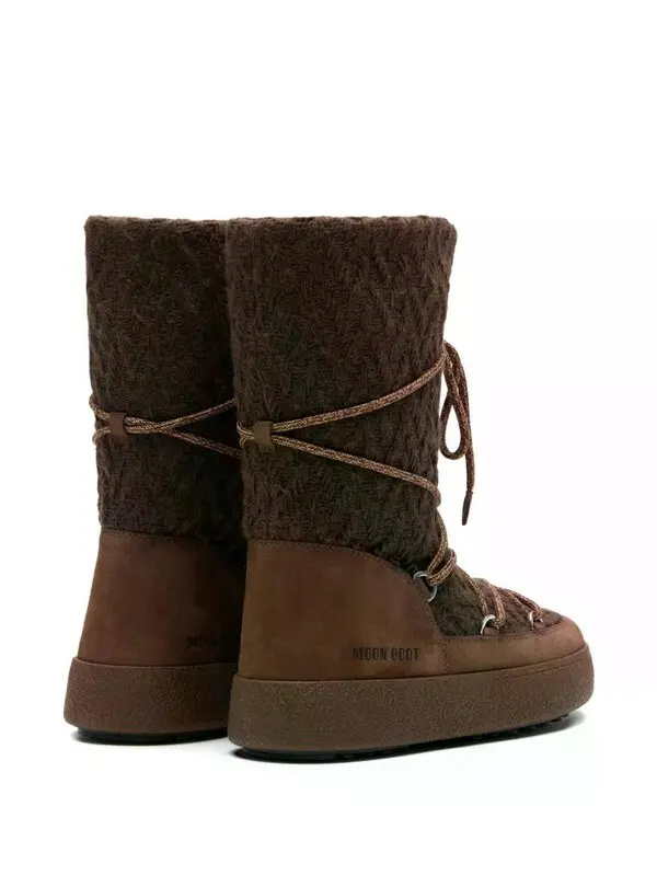 Moon Boot Knit Lace-up Boots - Brown