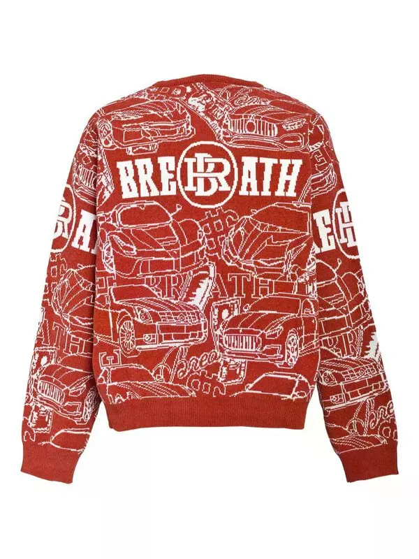 BREATH Car Pattern Knit Sweater - Red