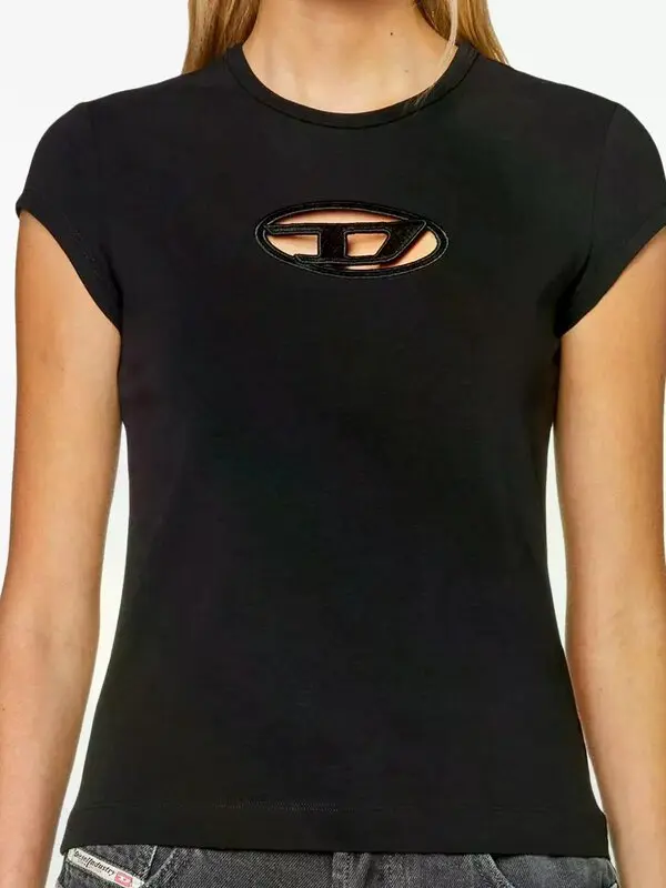 DIESEL® T-angie" Organic Cotton Cut-out T-shirt With Embroidered Logo - Black
