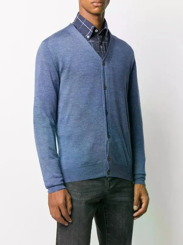 Fedeli V-neck Ribbed Knit Cashmere Cardigan - Blue