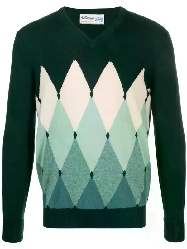 BALLANTYNE Argyle Intarsia Cashmere Jumper - Green