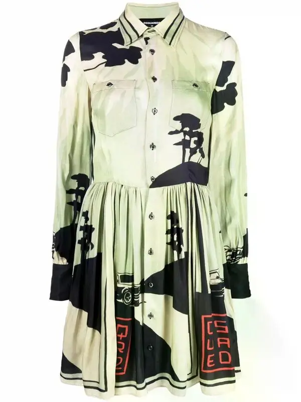 Dsquared2 Graphic-print Shirt Dress - Green