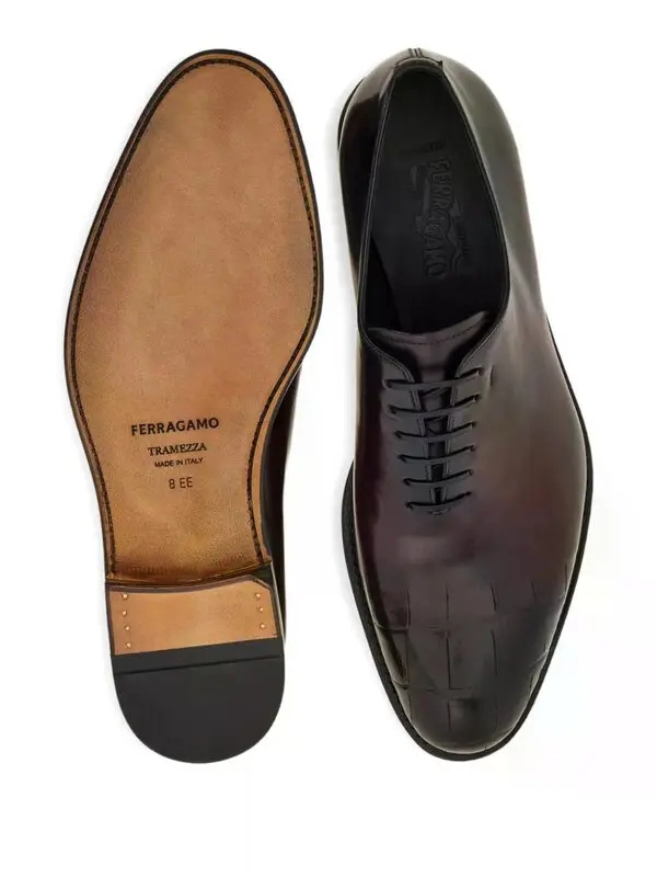 FERRAGAMO Crocodile Print Tramezza Oxford Shoes - Brown