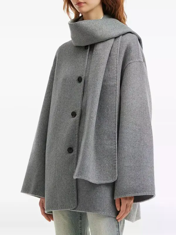B+AB Button Jacket With Scarf Detail - Grey