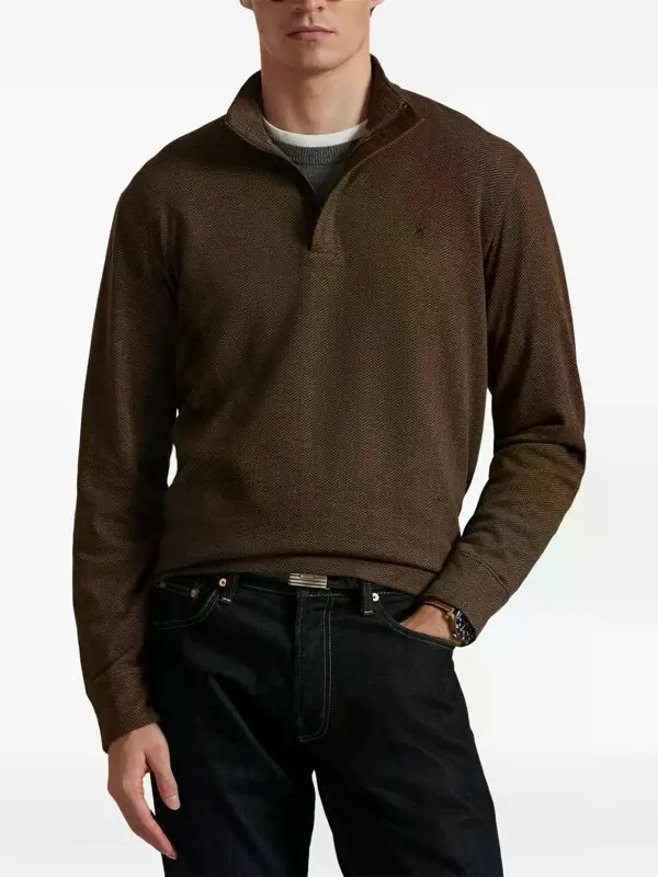 Polo Ralph Lauren Herringbone Half Zip Sweater - Brown