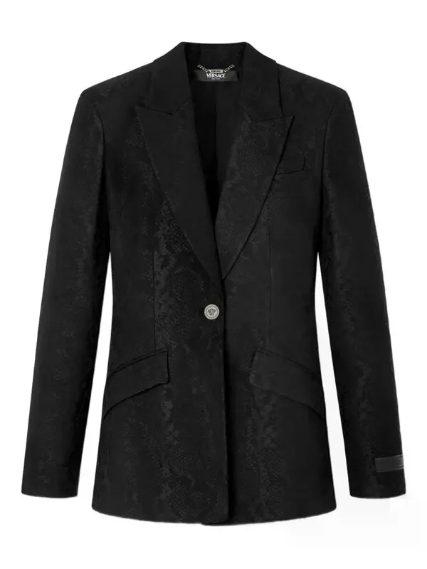 Versace Single-breasted Wool-blend Blazer With Phyton-effect Pattern - Black