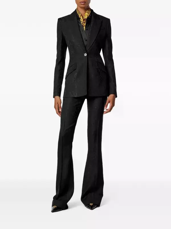 Versace Single-breasted Wool-blend Blazer With Phyton-effect Pattern - Black