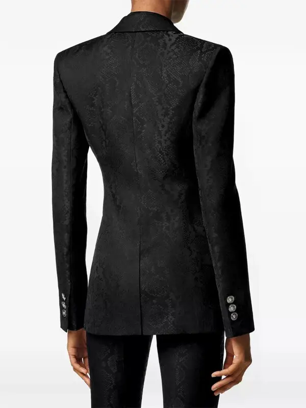 Versace Single-breasted Wool-blend Blazer With Phyton-effect Pattern - Black
