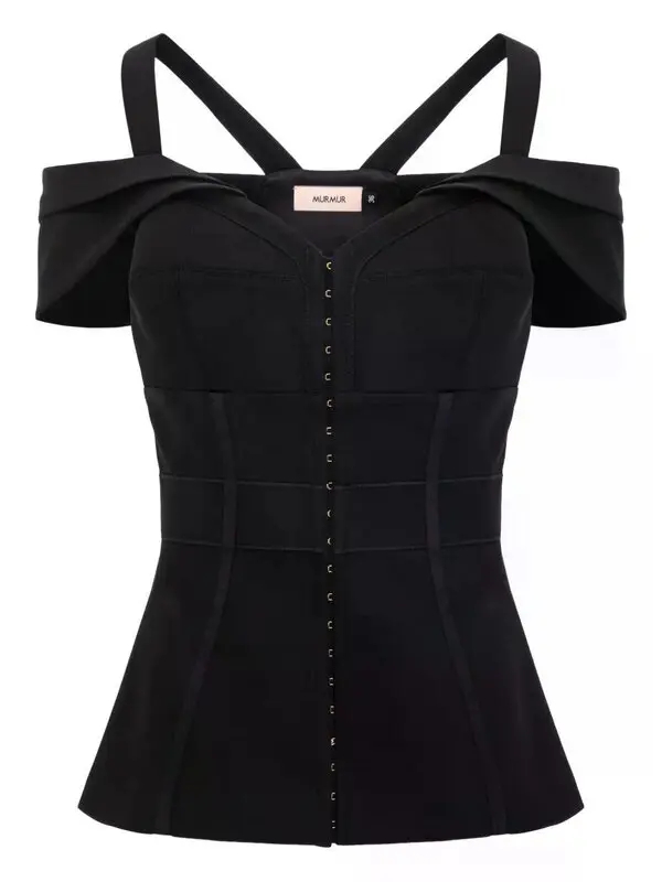 MURMUR Buttoned Off-shoulder Top - Black