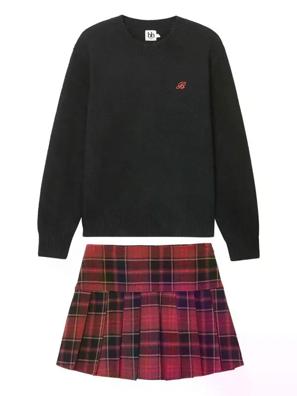 B+AB Tartan Pleated Skirt - Black