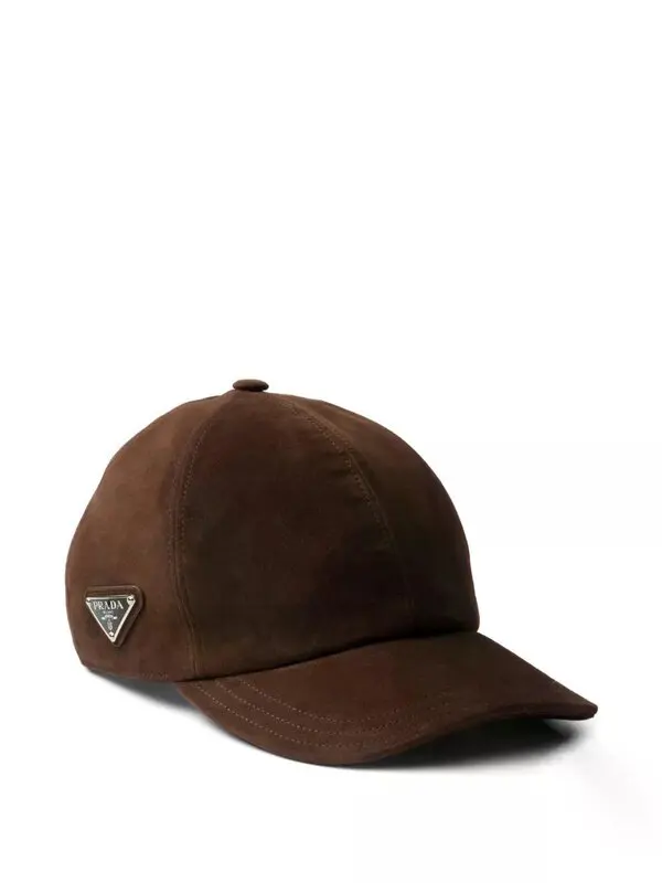 Prada Suede Baseball Cap With Triangle Logo - Brown